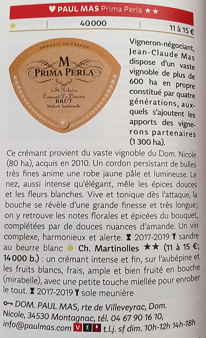 Paul Mas Prima Perla 2 étoiles et coup de coeur du guide hachette 2018 ...